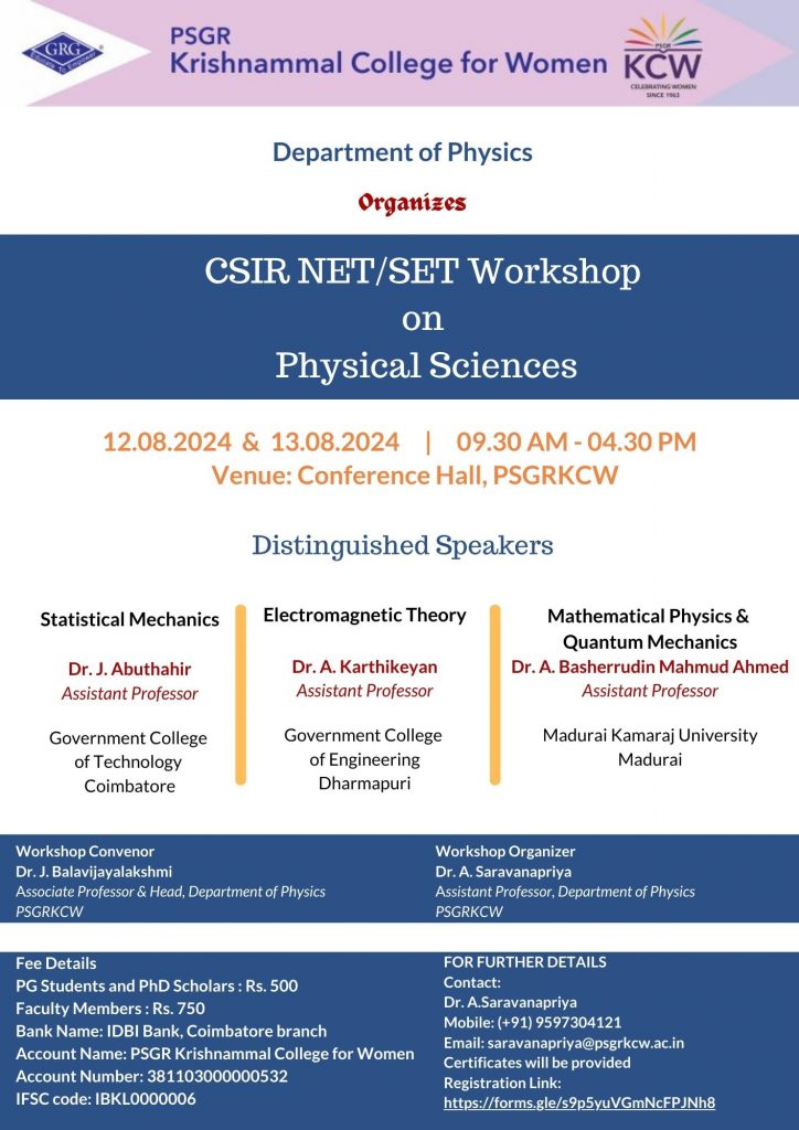 CSIR NET SET Workshop - PSGRKCW