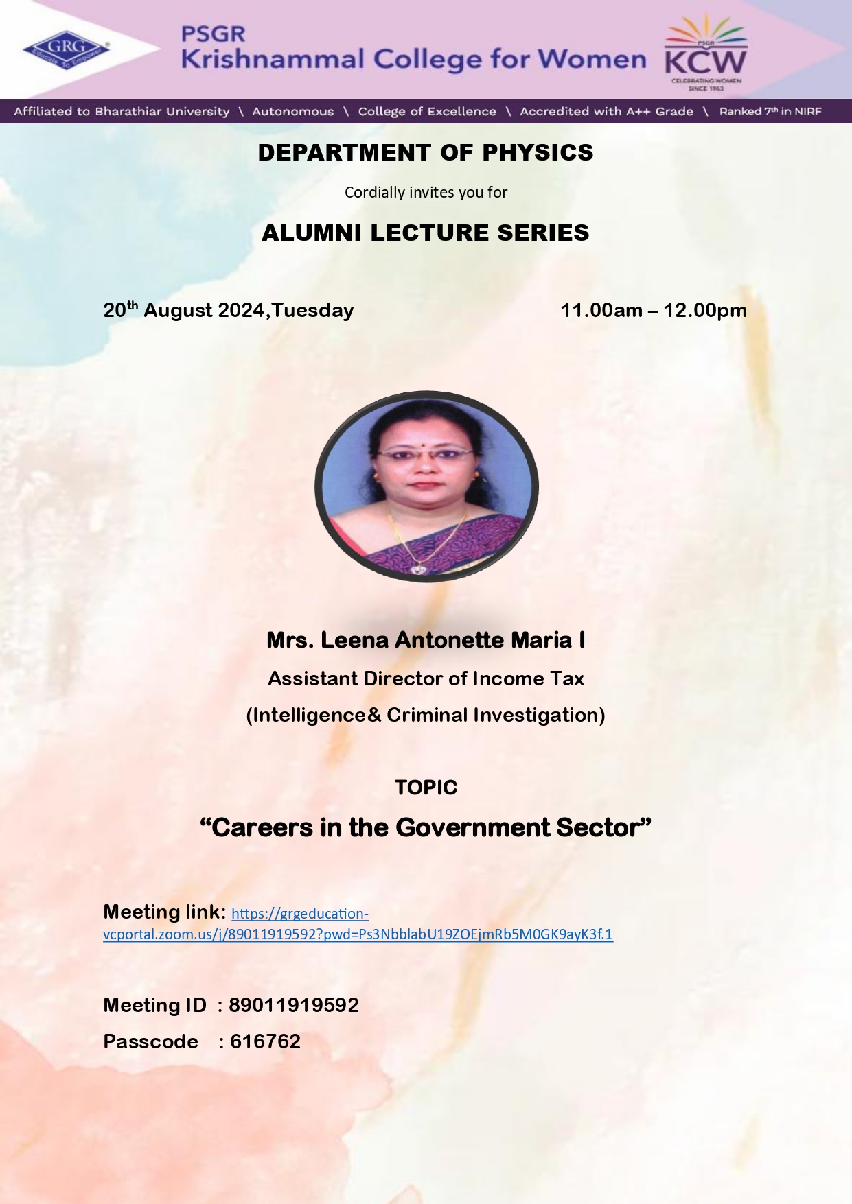 Alumni Lecture Series - PSGRKCW