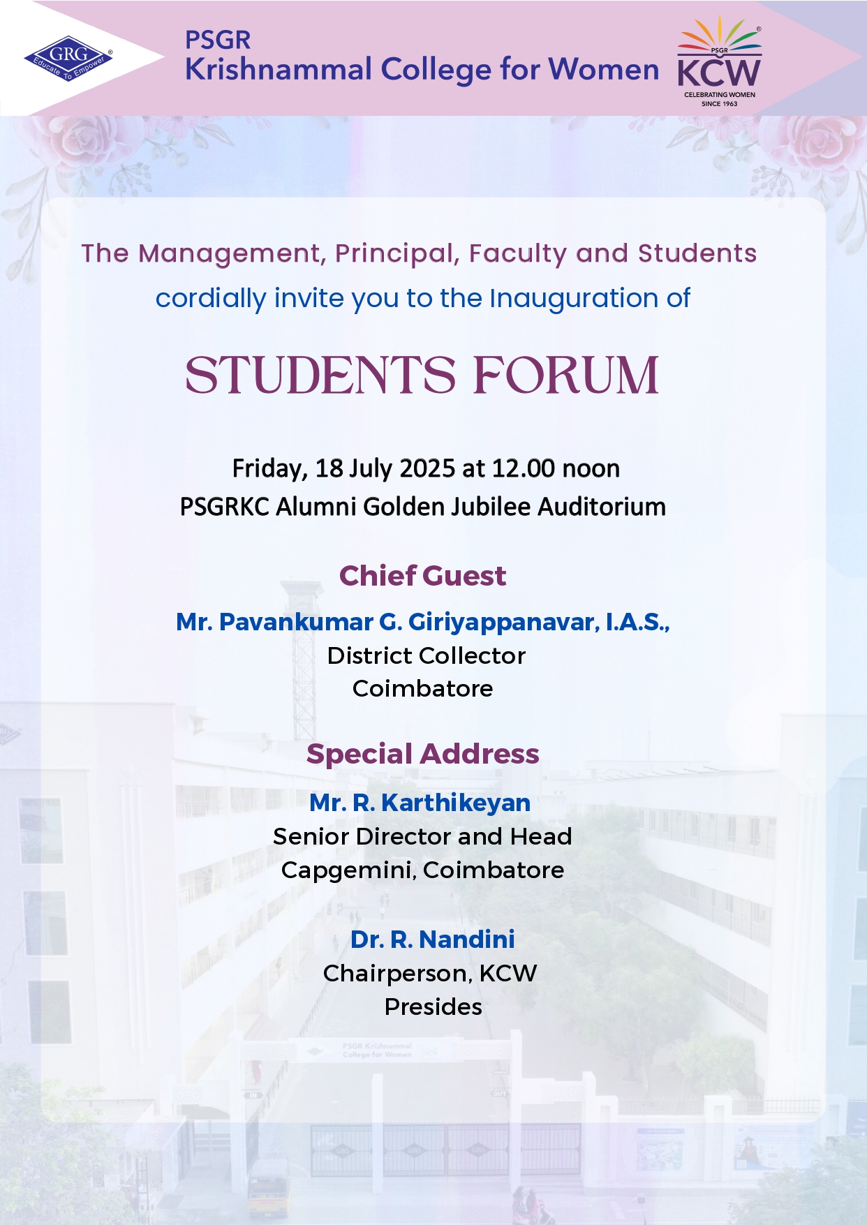Student Forum Inauguration of KCW - PSGRKCW